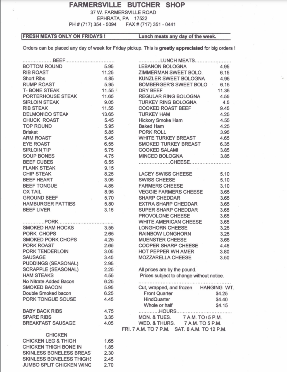 Farmersville Butcher Shop | reallancastercounty